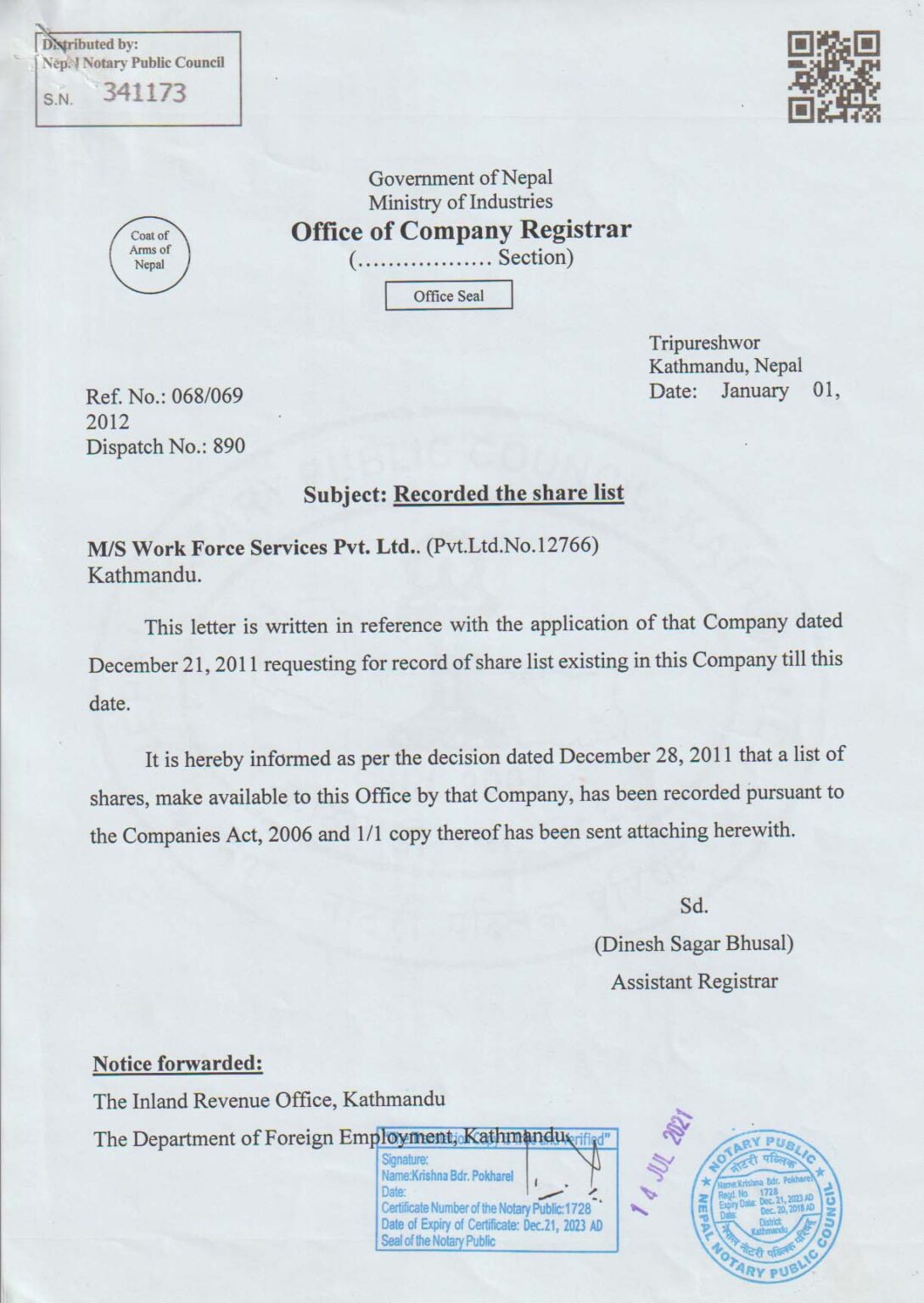 License & Certificates - Work Force Services Pvt. Ltd.